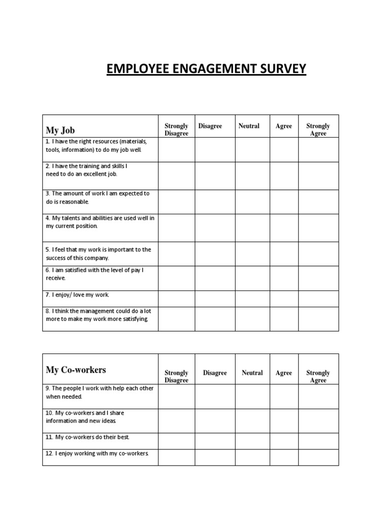 Employee Engagement Survey Questions | PDF | Employment | Behavioural ...