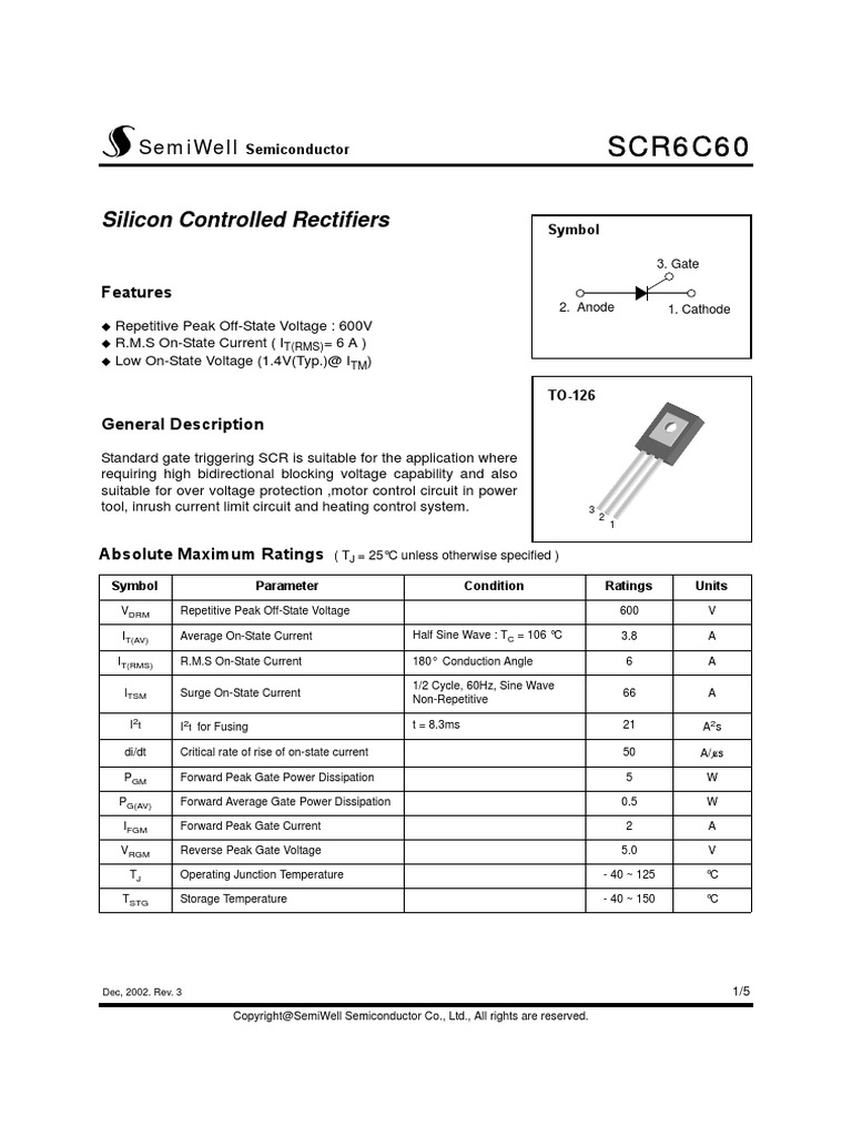 Datasheet SCR | PDF | Materials | Electrical Engineering