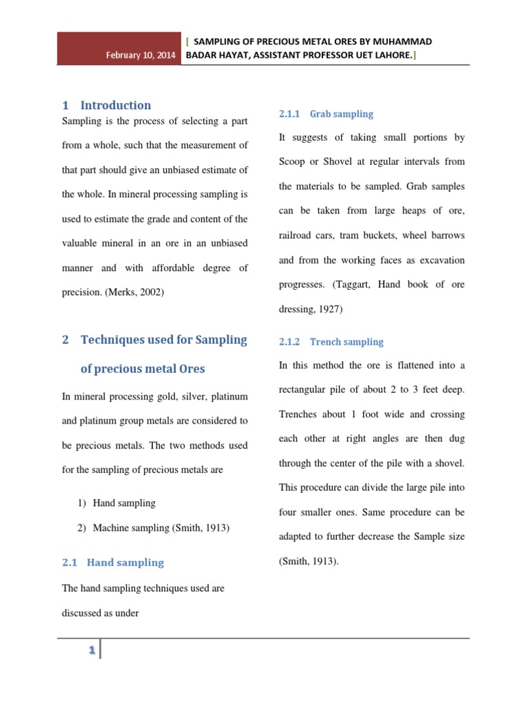 Sampling of Precious Metals | PDF | Precious Metals | Metals