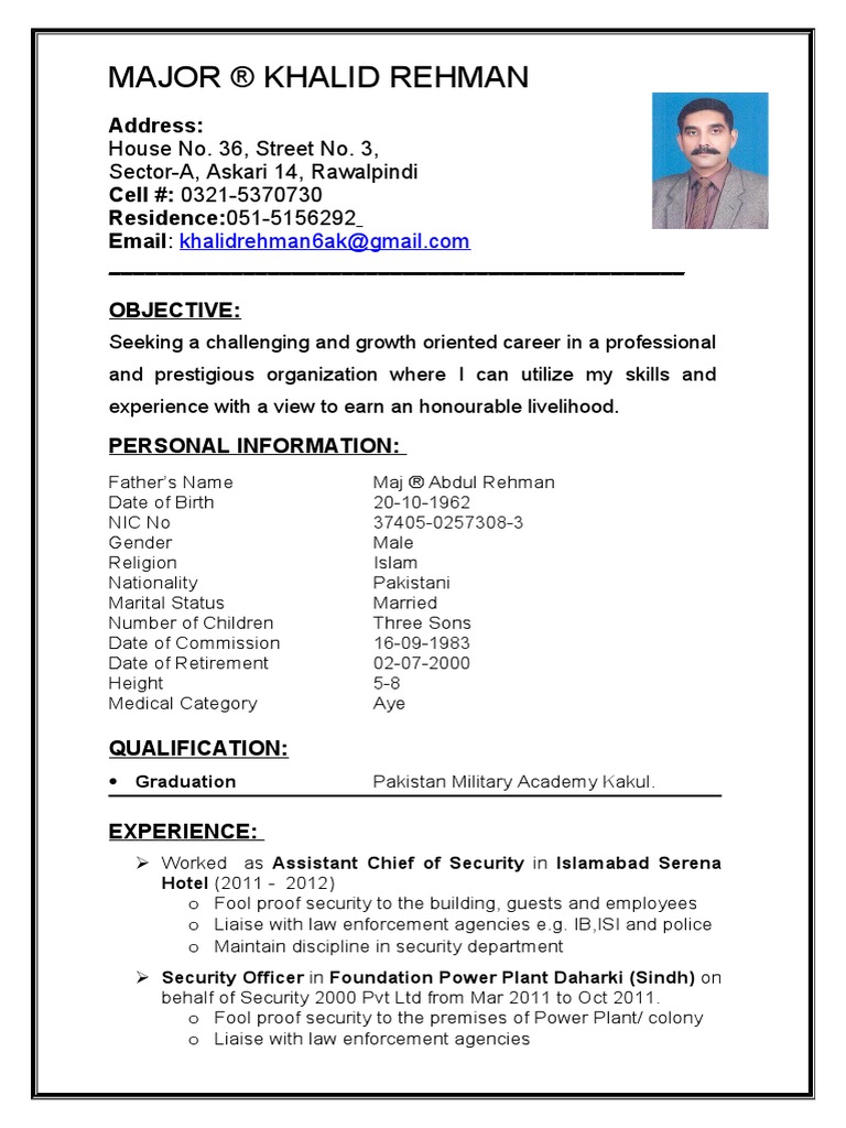 CV of Maj Khalid With Edition | PDF | Regiment | Pakistan