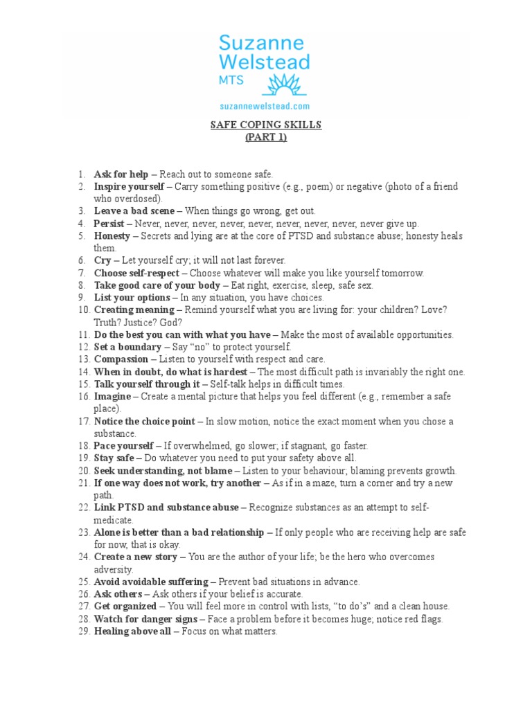Safe Coping Skills | Posttraumatic Stress Disorder | Substance Abuse