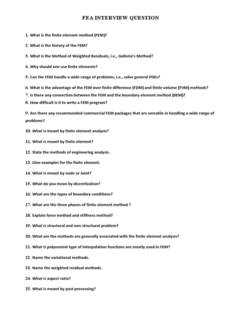 Fea Interview Question | PDF | Finite Element Method | Mathematical ...