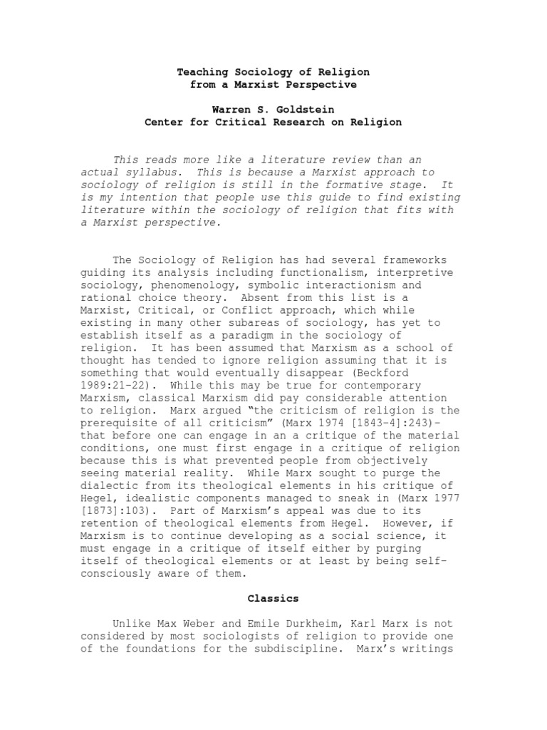 Teaching Sociology of Religion From A Marxist Perspective, Revised ...