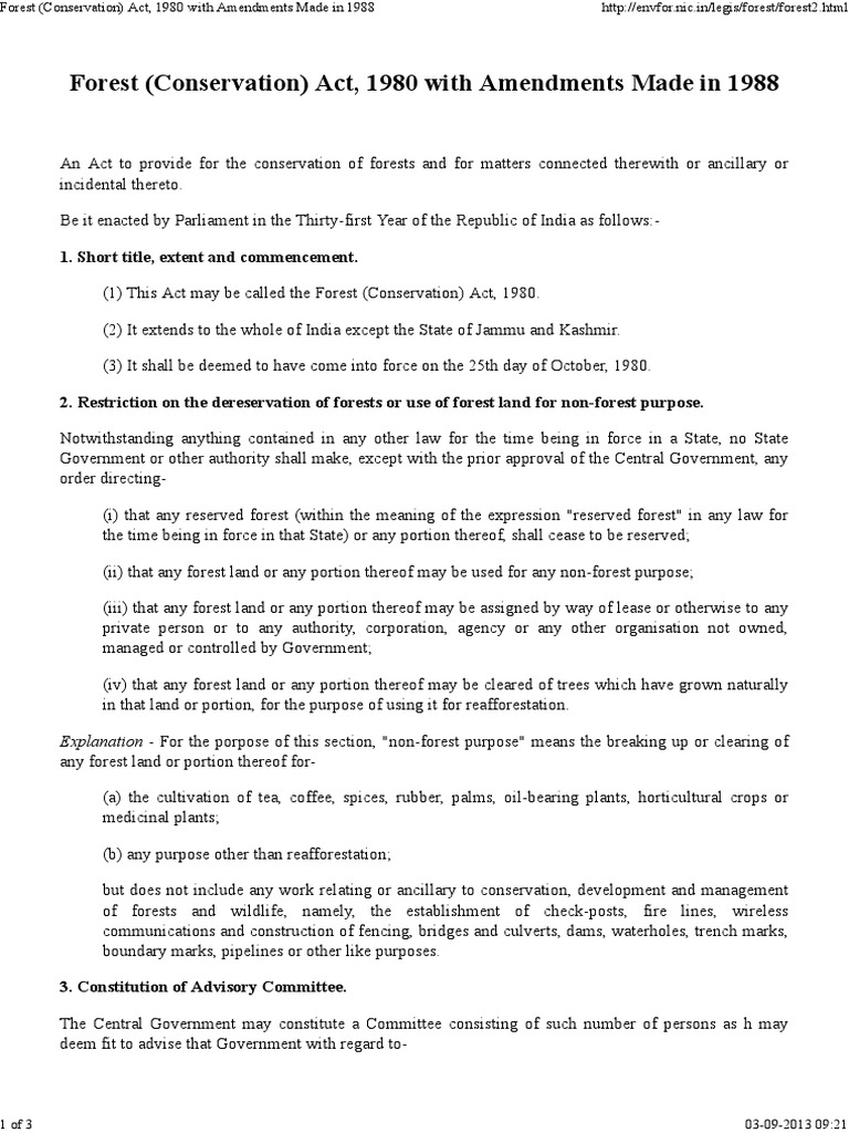 Forest Conservation Act 1980 Amend 1988 | PDF | Repeal | United States ...