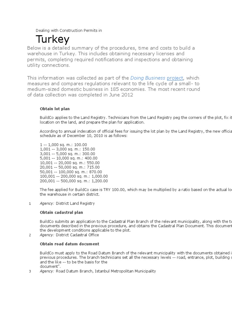 Dealing With Construction Permits in Turkey | PDF | Fee | License
