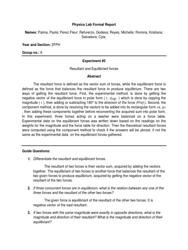 Physics Lab Formal Report | PDF | Force | Euclidean Vector