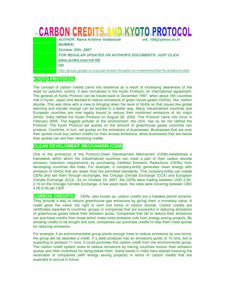 Carbon Credit & Kyoto Protocol-CDM-VRK100-25102007 | Download Free PDF ...