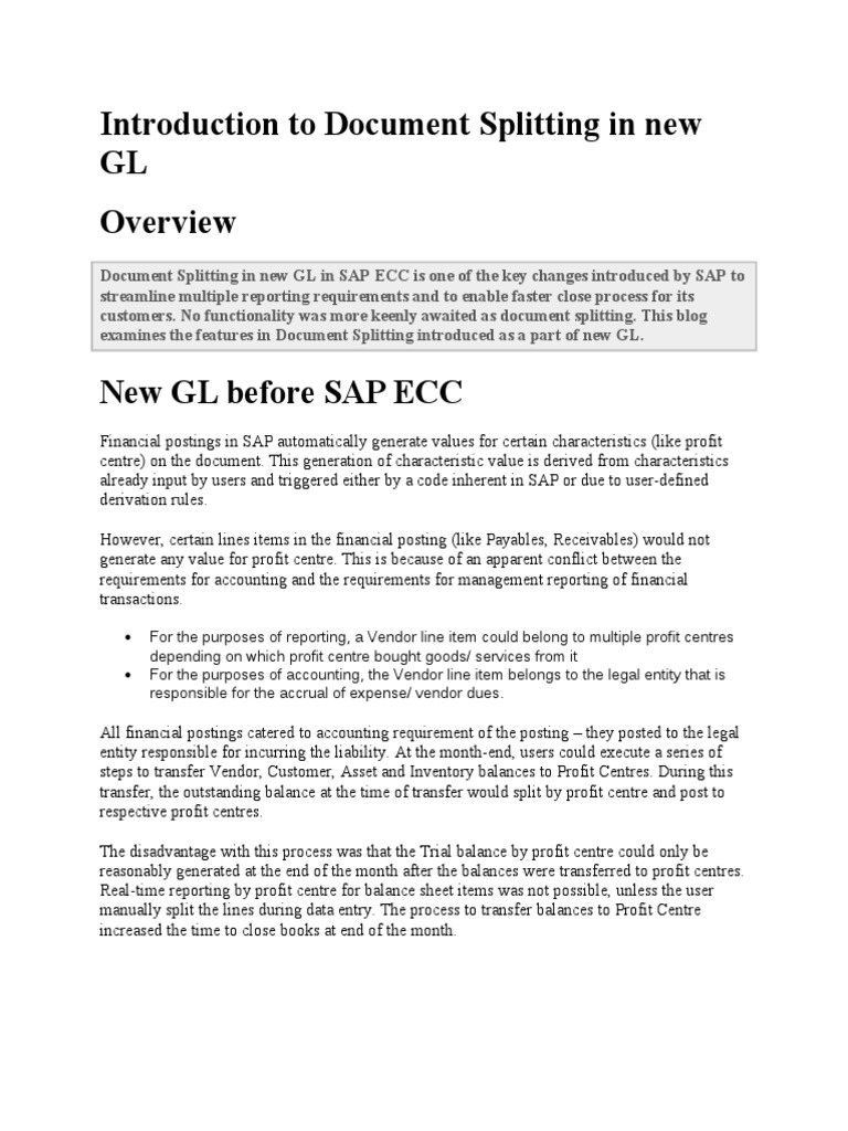 Introduction To Document Splitting in New GL | PDF | Profit (Accounting ...