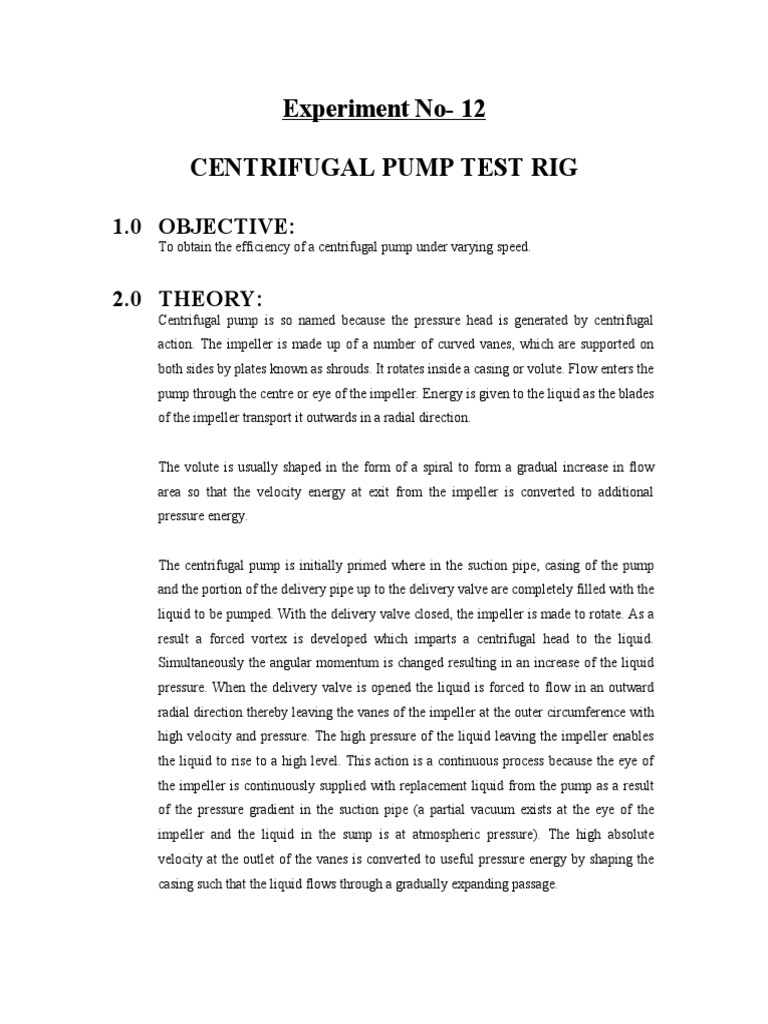 Centrifugal Pump Test Rig | PDF | Fluid Mechanics | Pump