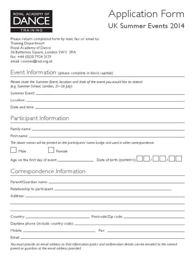 Dance School Summer Events Application Form | Download Free PDF | Debit Card | Payments