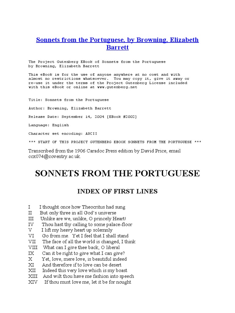 Sonnets From The Portuguese | Download Free PDF | Project Gutenberg ...