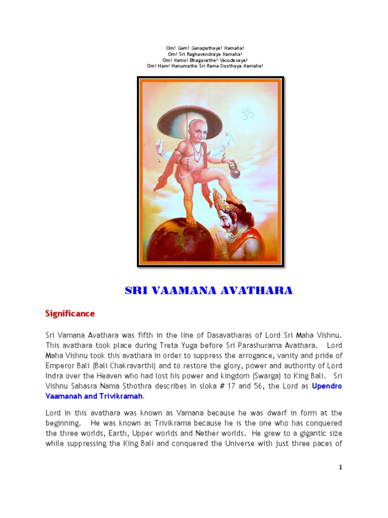 Sri Vaamana Avathara (Story of King Bali) | PDF | Hindu Mythology ...