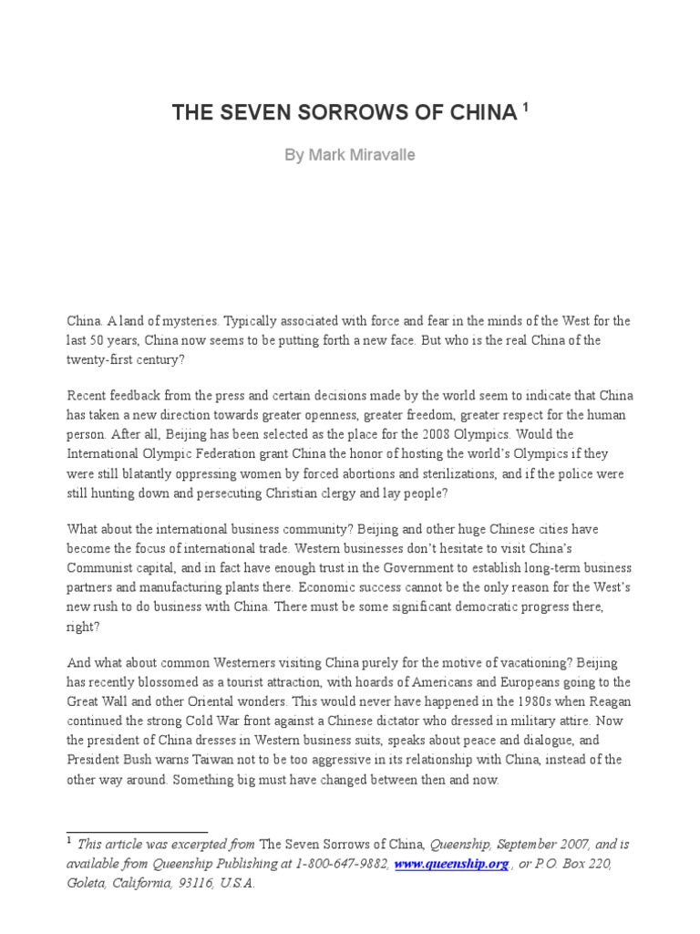 The Seven Sorrows of China | PDF | Cremation | Catholic Church