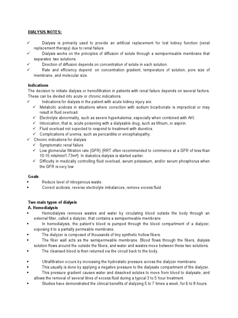 An In-Depth Review of Dialysis Treatment Modalities, Indications, Goals ...
