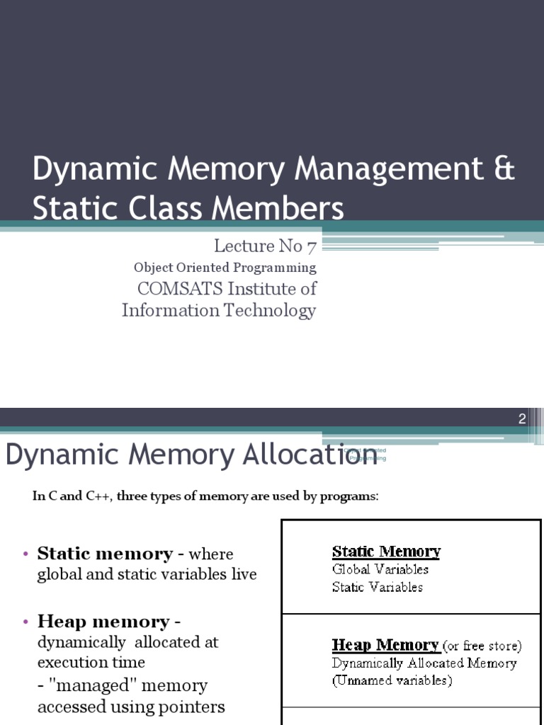OOP-Lec 7 (Dynamic Memory Management) | PDF | Pointer (Computer Programming) | Method (Computer ...