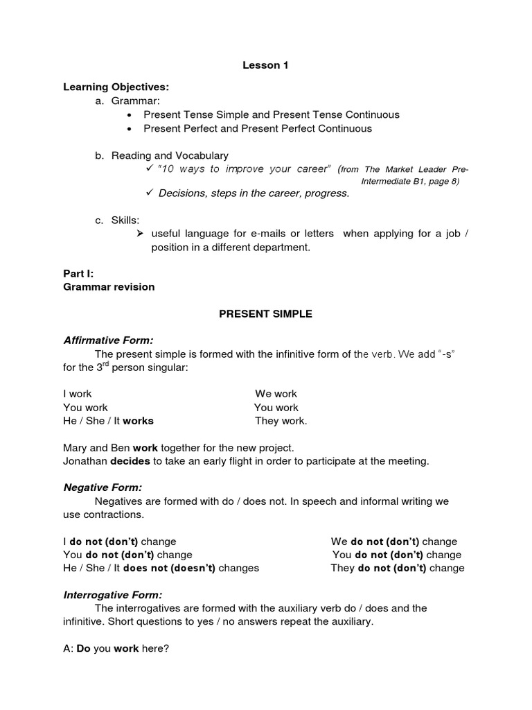 B1 - Lesson 1 | PDF | Verb | Adverb