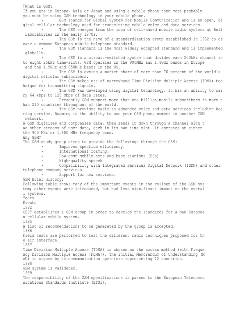 GSM Notes | PDF | Gsm | Mobile Phones