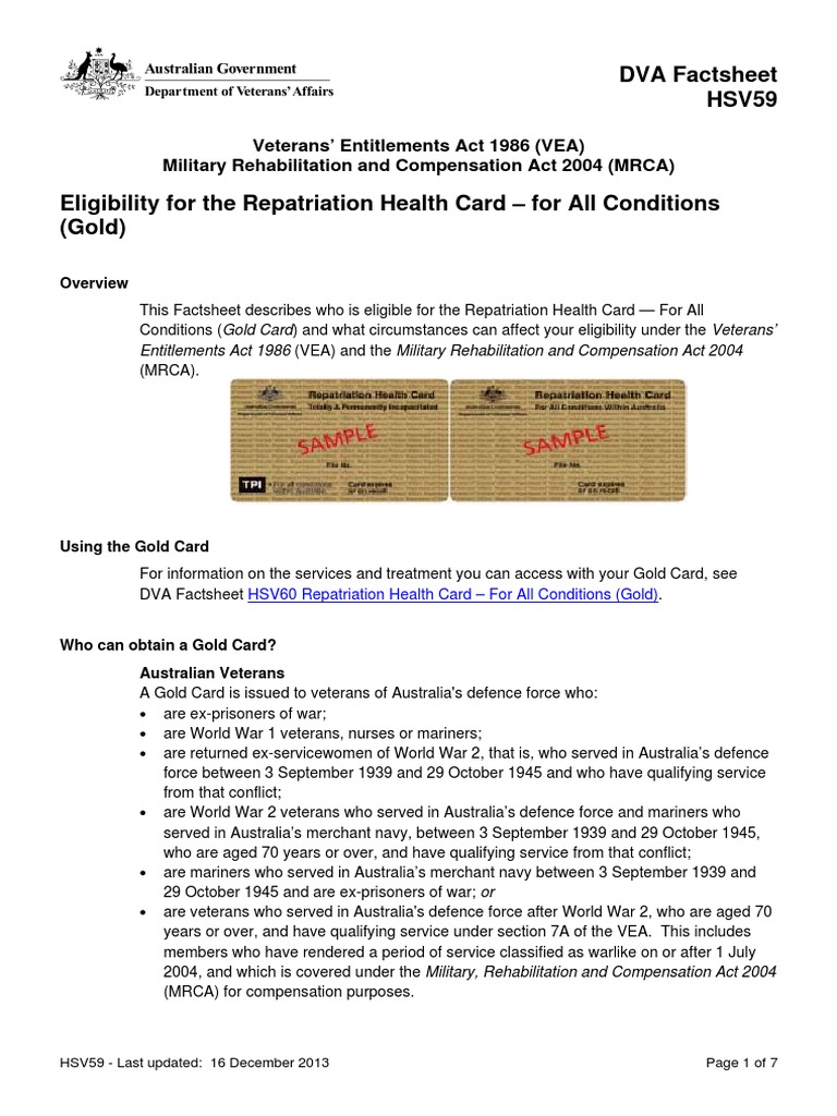 HSV59 Eligibility For Repatriation Health Card - For All Conditions ...