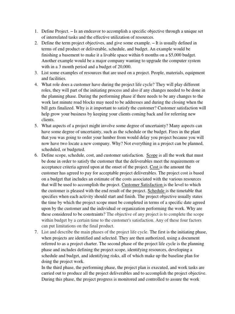 Successful Project Management Chapter 1 Questions | PDF | Project ...