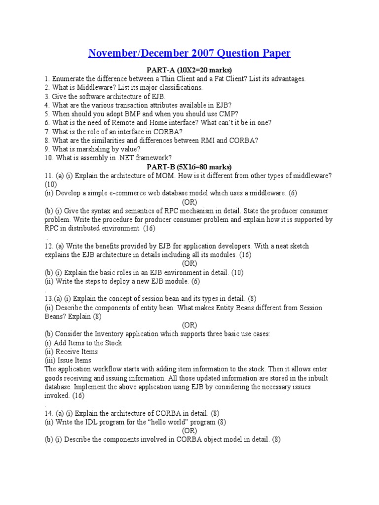 November/December 2007 Question Paper: PART-A (10X2 20 Marks) | PDF | Concurrent Computing ...