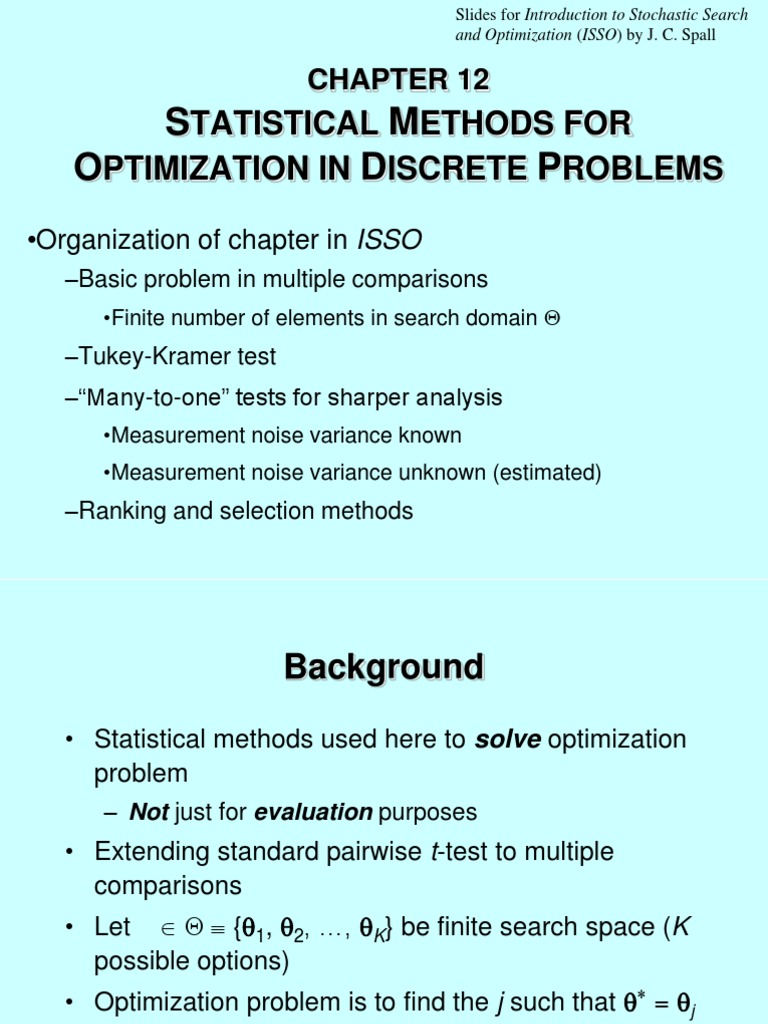 Statistical Methods for Discrete Optimization Problems: An Overview of ...