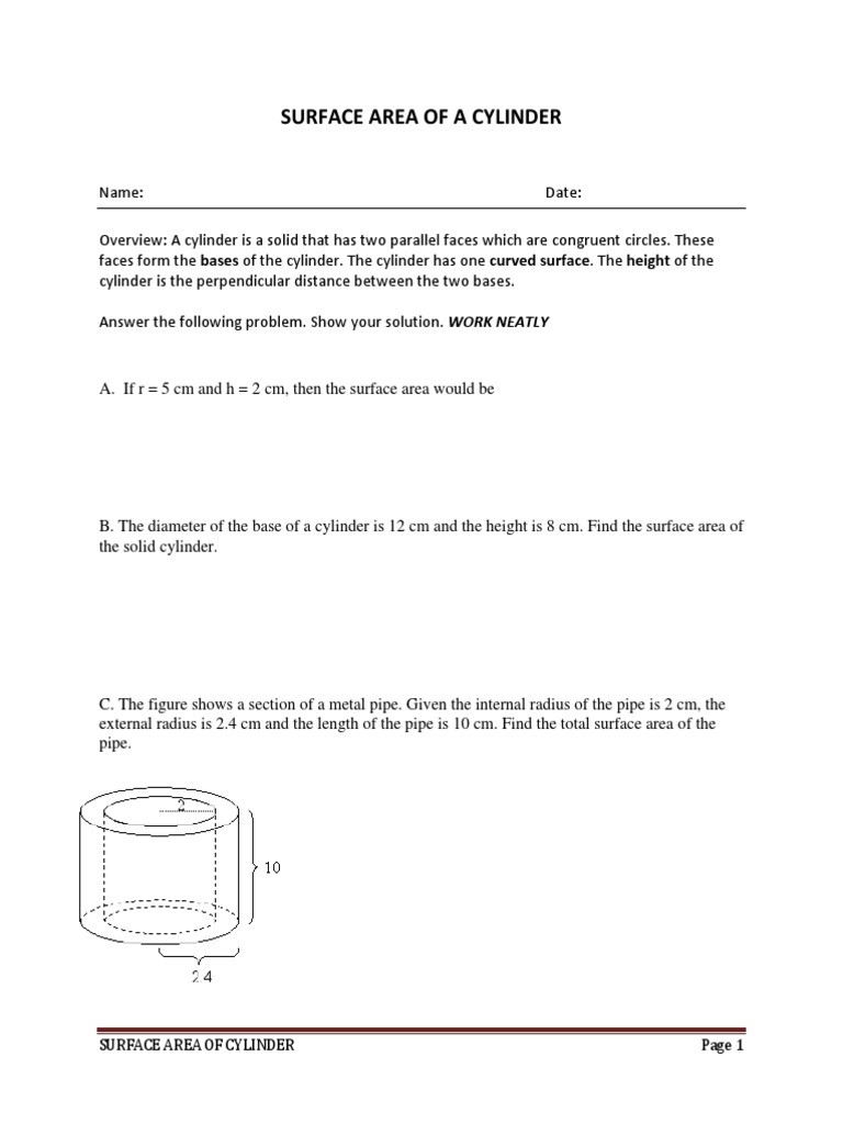 Cylinder Surface Area Calculations | PDF
