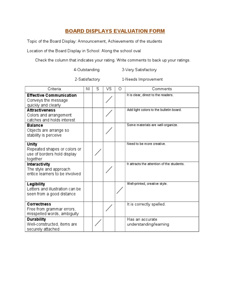 Group5 Board Displays Evaluation Form | PDF | Cheerleading | Learning