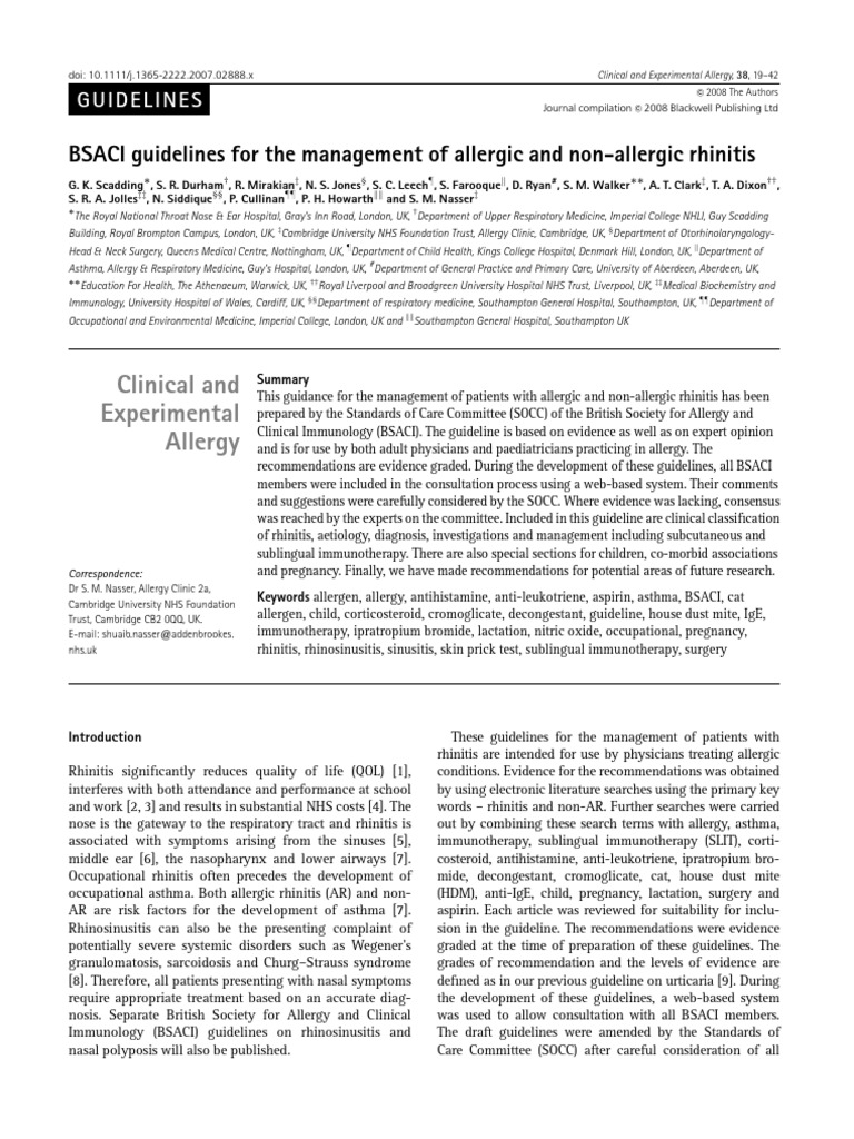 BSACI Guidelines Non Allergic Rhinitis | PDF | Allergen | Allergy