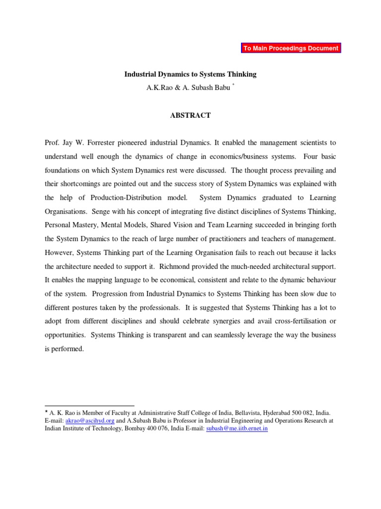 Industrial Dynamics To Systems Thinking | PDF | Mathematical Model | Simulation