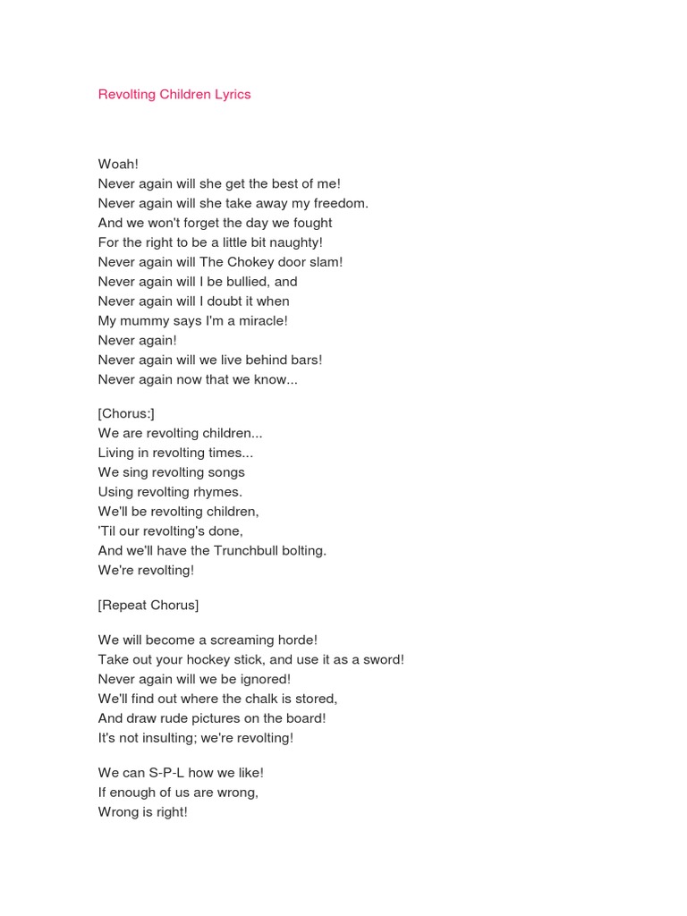 Revolting Children Lyrics | Lazer | Entretenimento (Geral)