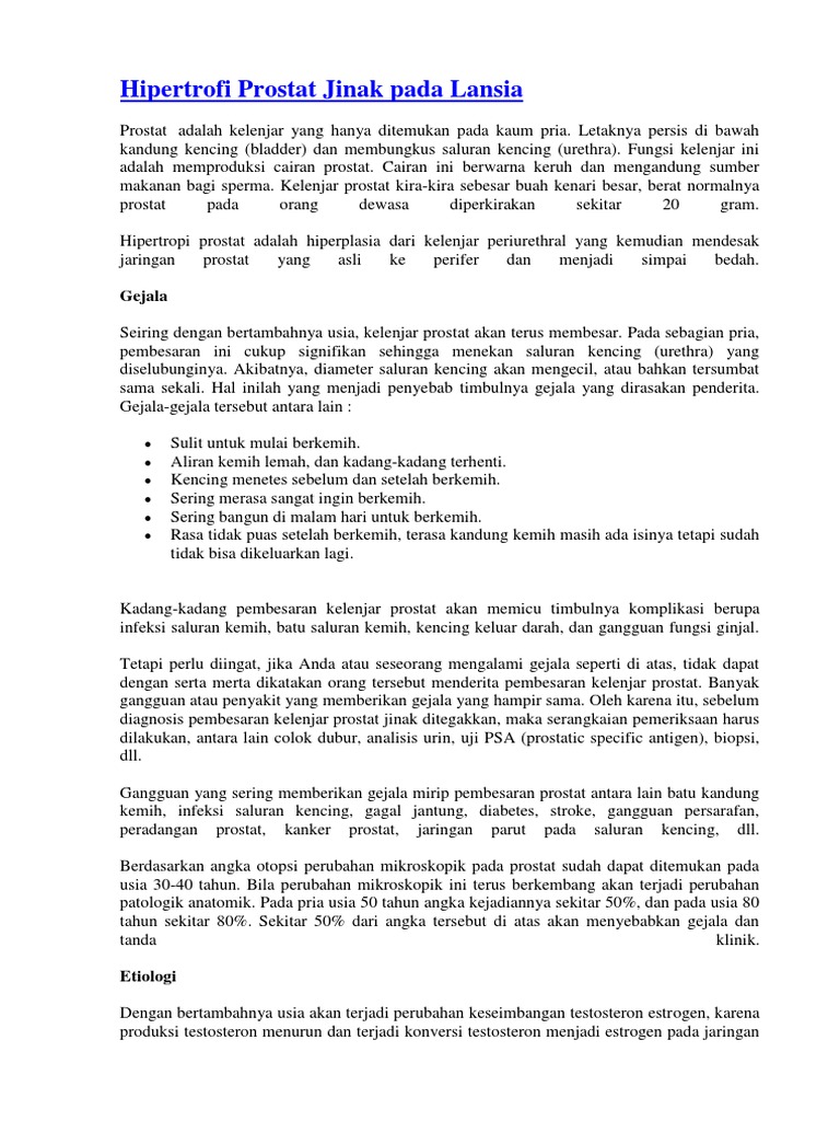 Hipertrofi Prostat Jinak Pada Lansia | PDF