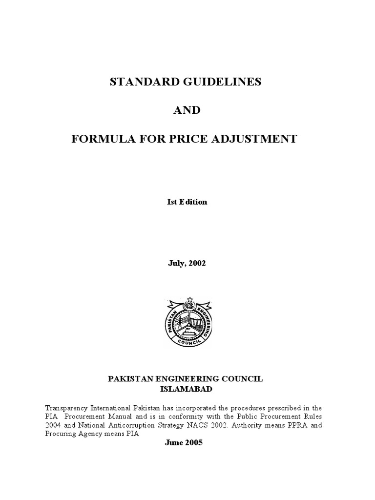 Standard Guidelines AND Formula For Price Adjustment: Ist Edition | PDF ...