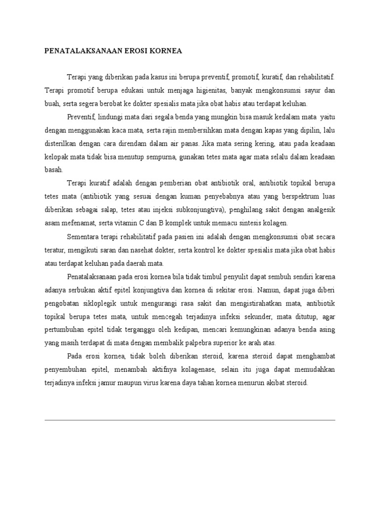 Penatalaksanaan Erosi Kornea | PDF