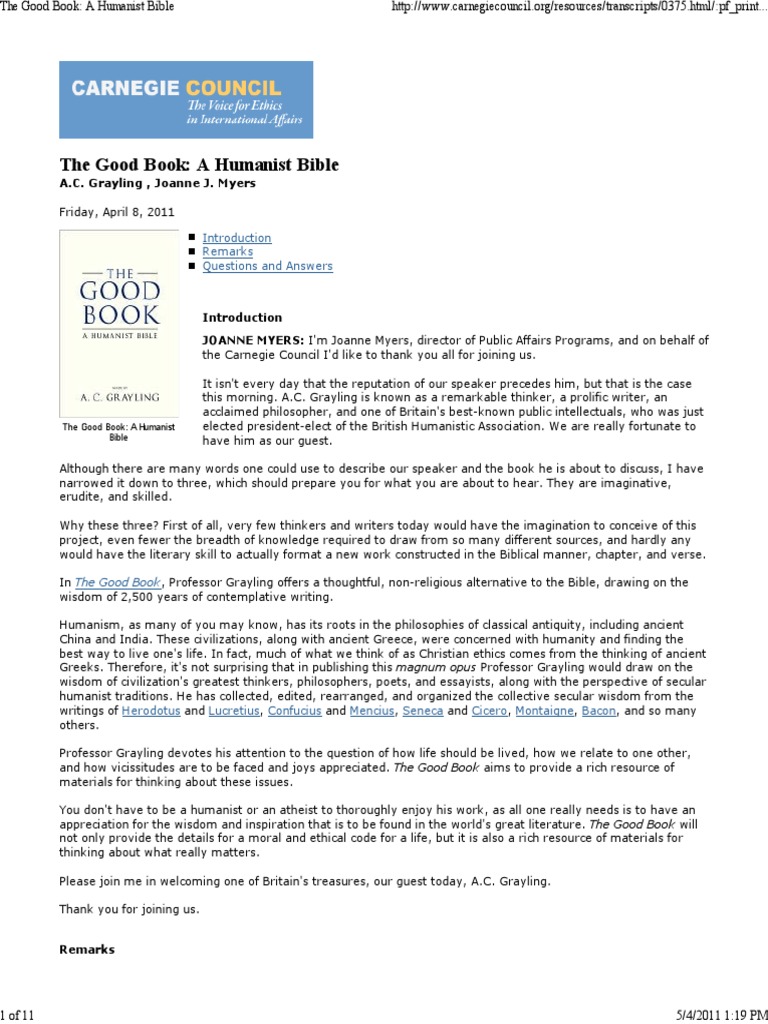 The Good Book - A Humanist Bible | PDF | Humanism | Ten Commandments