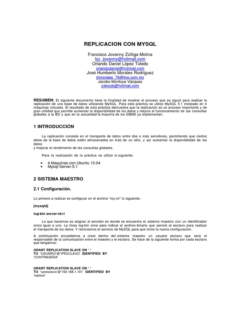 Reporte Replicacion Con Mysql | PDF | Apoyo | Mi sql