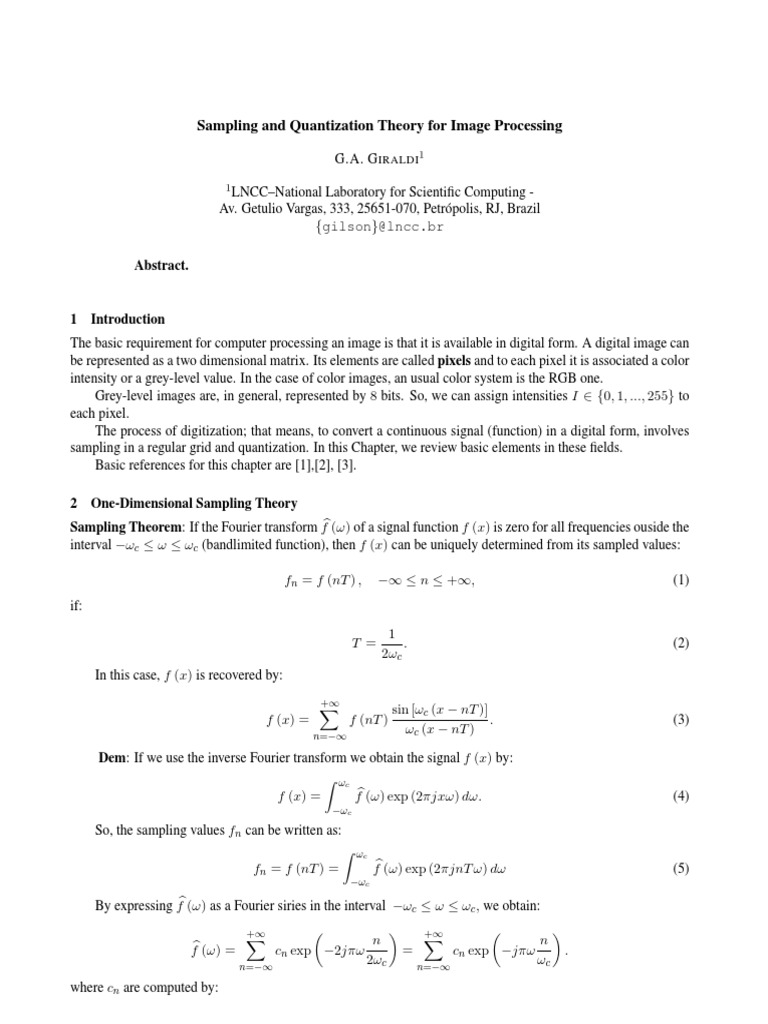 Sampling and Quantization Theory For Image Processing: Iraldi | Download Free PDF | Sampling ...