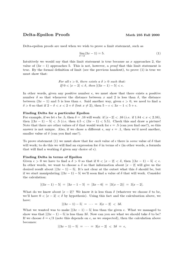 Epsilon Delta Proofs | PDF | Mathematical Proof | Analysis
