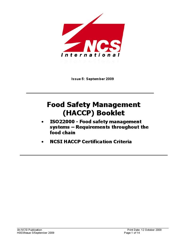 HACCP Booklet | Hazard Analysis And Critical Control Points | Food Safety
