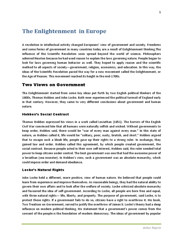 The Enlightenment in Europe | PDF | Age Of Enlightenment | Romanticism