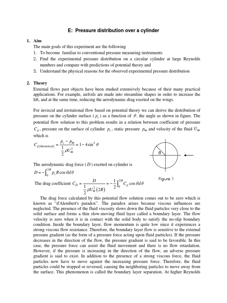 Pressure Distribution Over a Cylinder | PDF | Drag (Physics) | Boundary ...