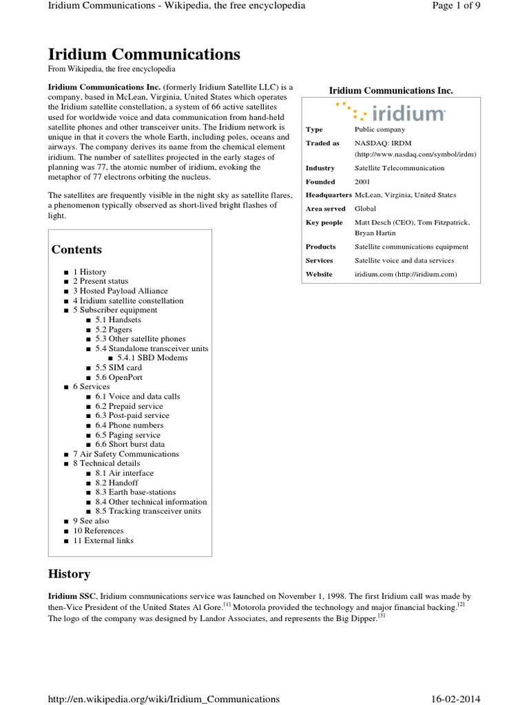 Wiki Iridium Communications | PDF | Telecommunications ...