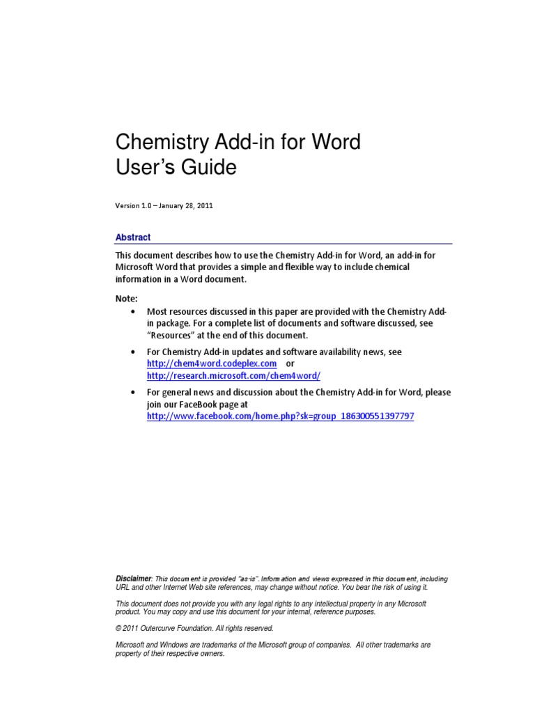 Chemistry Add-In For Word User Guide | PDF | Microsoft Word | Computer File