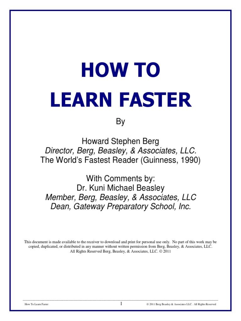 How To Learn Faster - Howard Berg World S Fasterst Reader Guinness 1990 ...