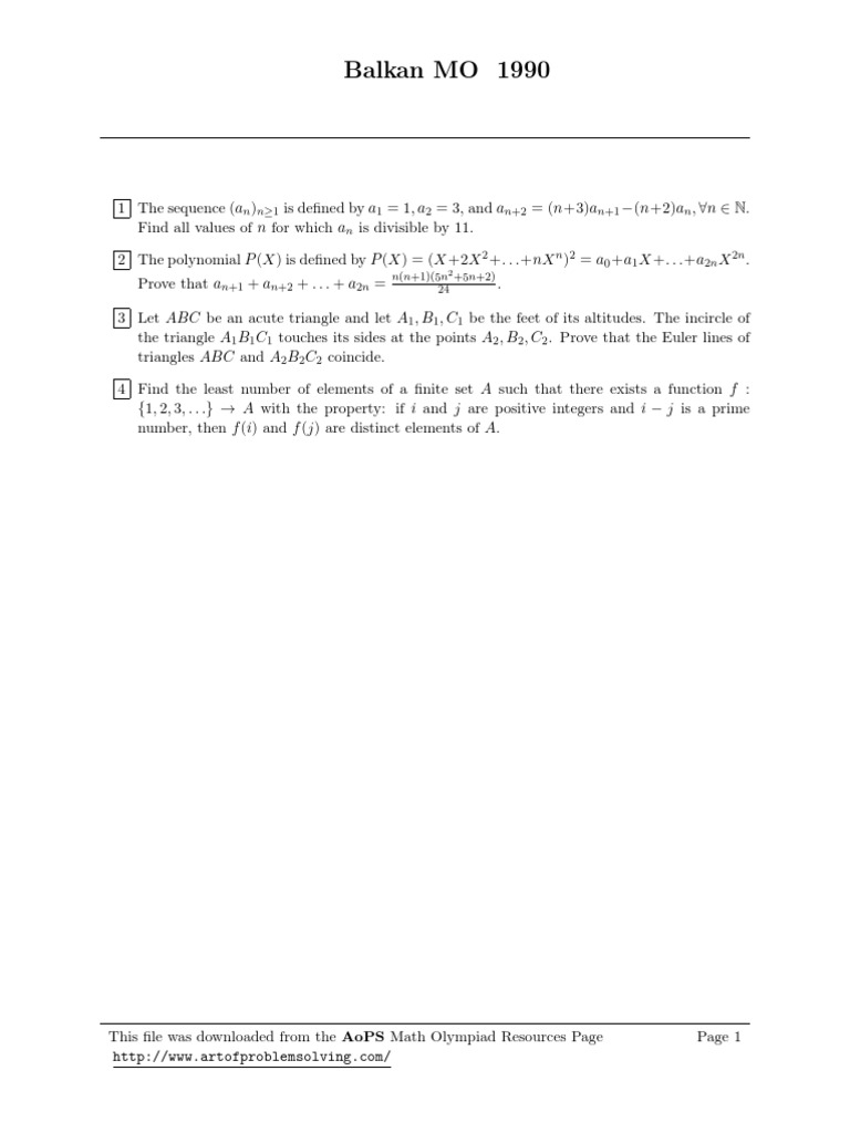 Balkan MO-1990 | PDF | Science & Mathematics