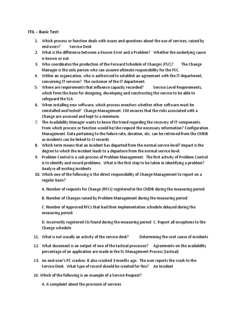 ITIL Test Basic | PDF | Itil | Leadership