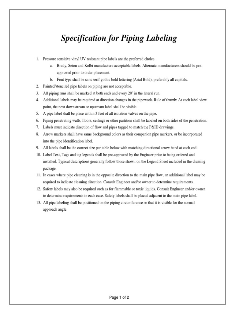 General Pipe Label Specification | PDF | Pipe (Fluid Conveyance ...