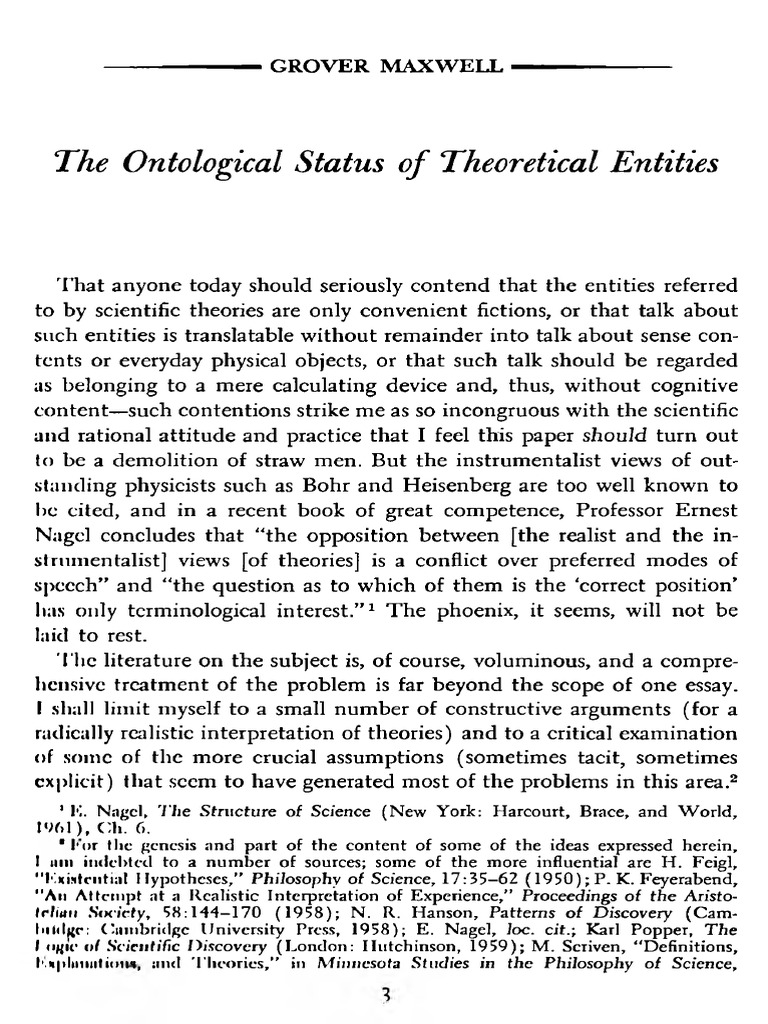 Maxwell, Grover - The Ontological Status of Theoretical Entities | PDF | Theory | Philosophy Of ...