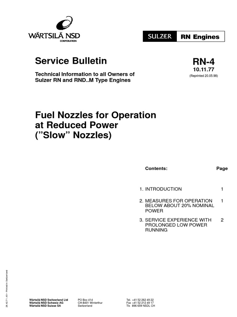 Service Bulletin RN-4: Technical Information To All Owners of Sulzer RN ...