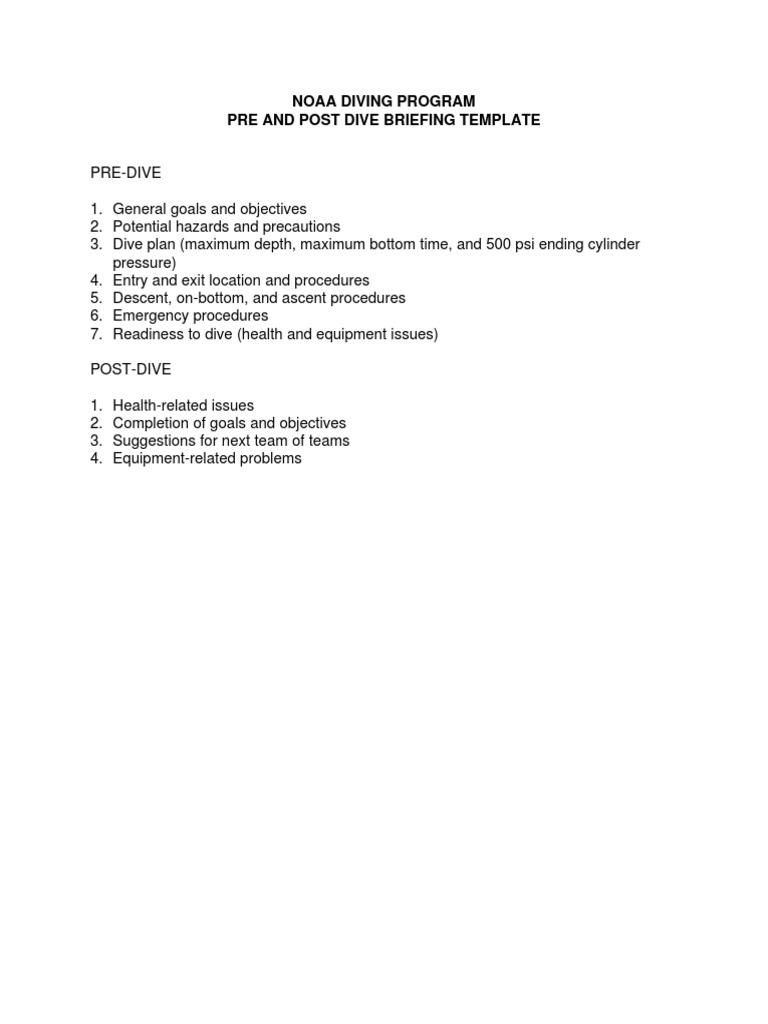 04 - NDP Pre and Post Dive Briefing Template | PDF