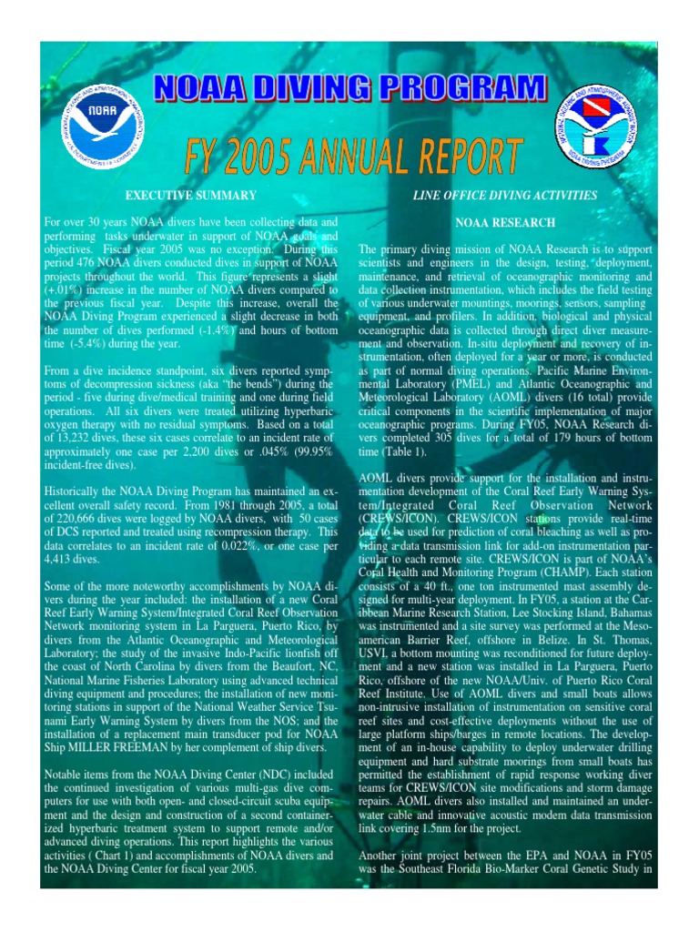 Executive Summary Noaa Research: Line Office Diving Activities | PDF ...